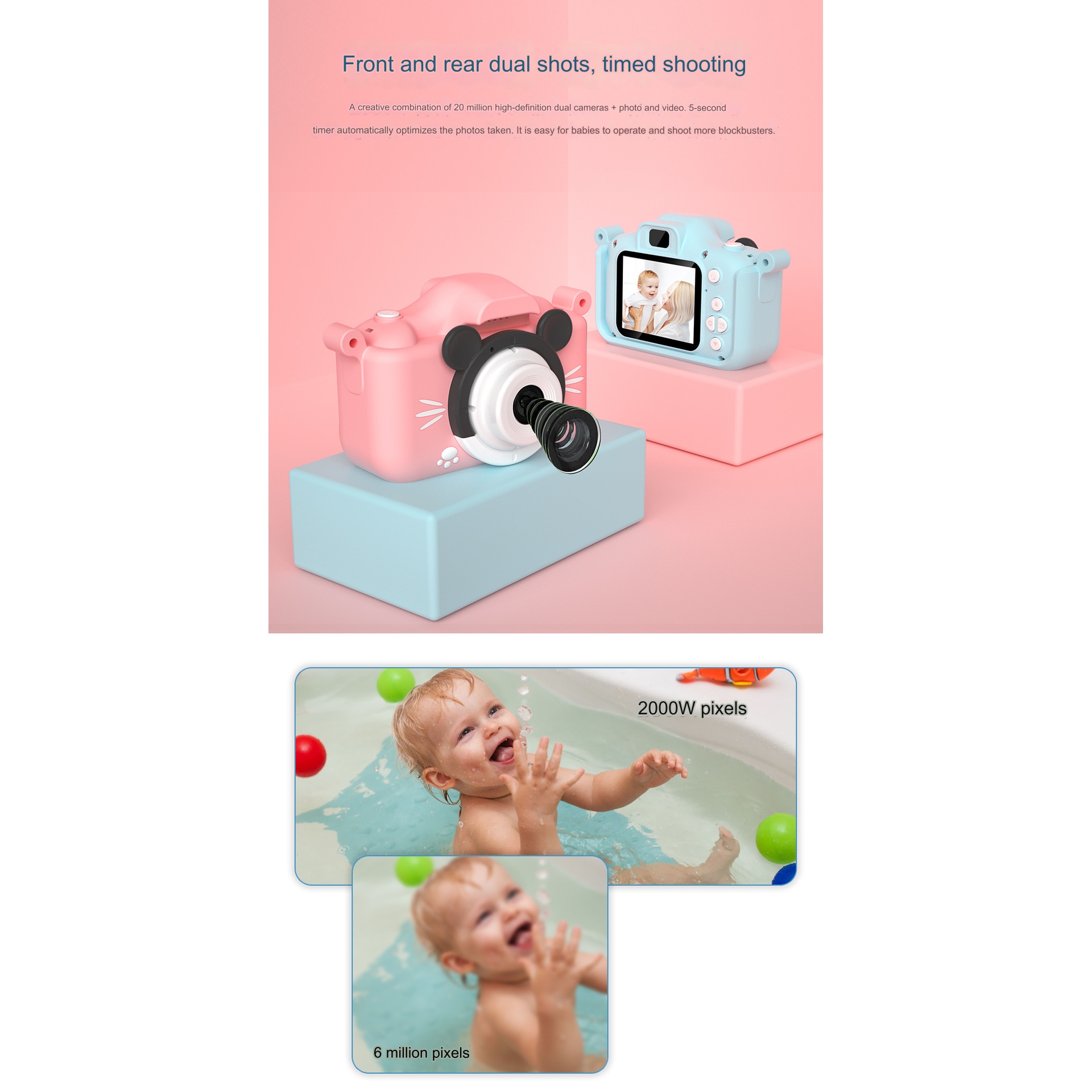 Mini camera digitala de desene animate, SIHOiSi, Roz - eMAG.ro