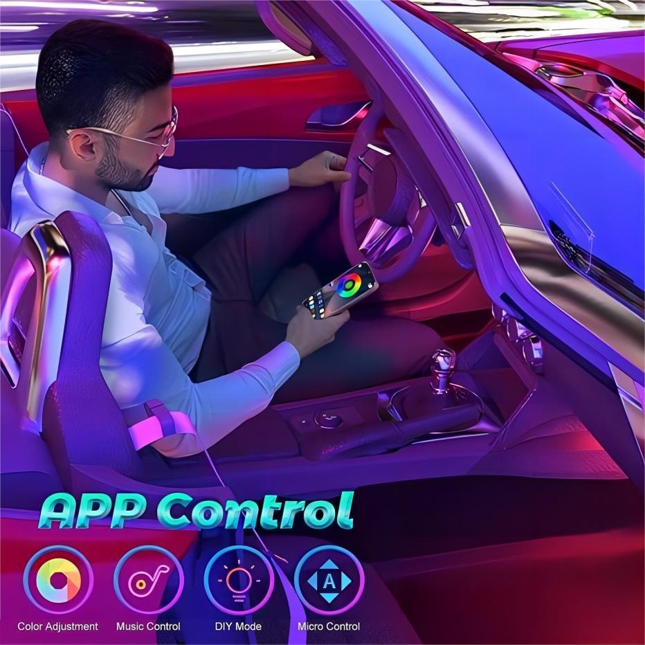 Lumini ambientale auto, Control APP, 4 benzi, 48 leduri, senzor muzica ...