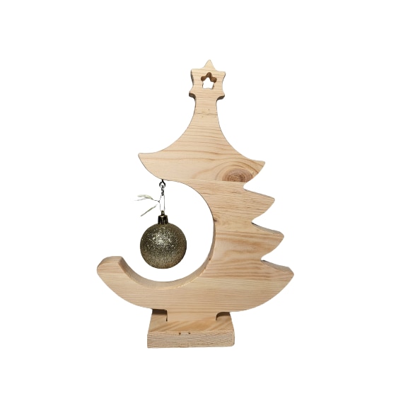 Obiect Decorativ Brad de Craciun din Lemn Sculptat - Natural - eMAG.ro