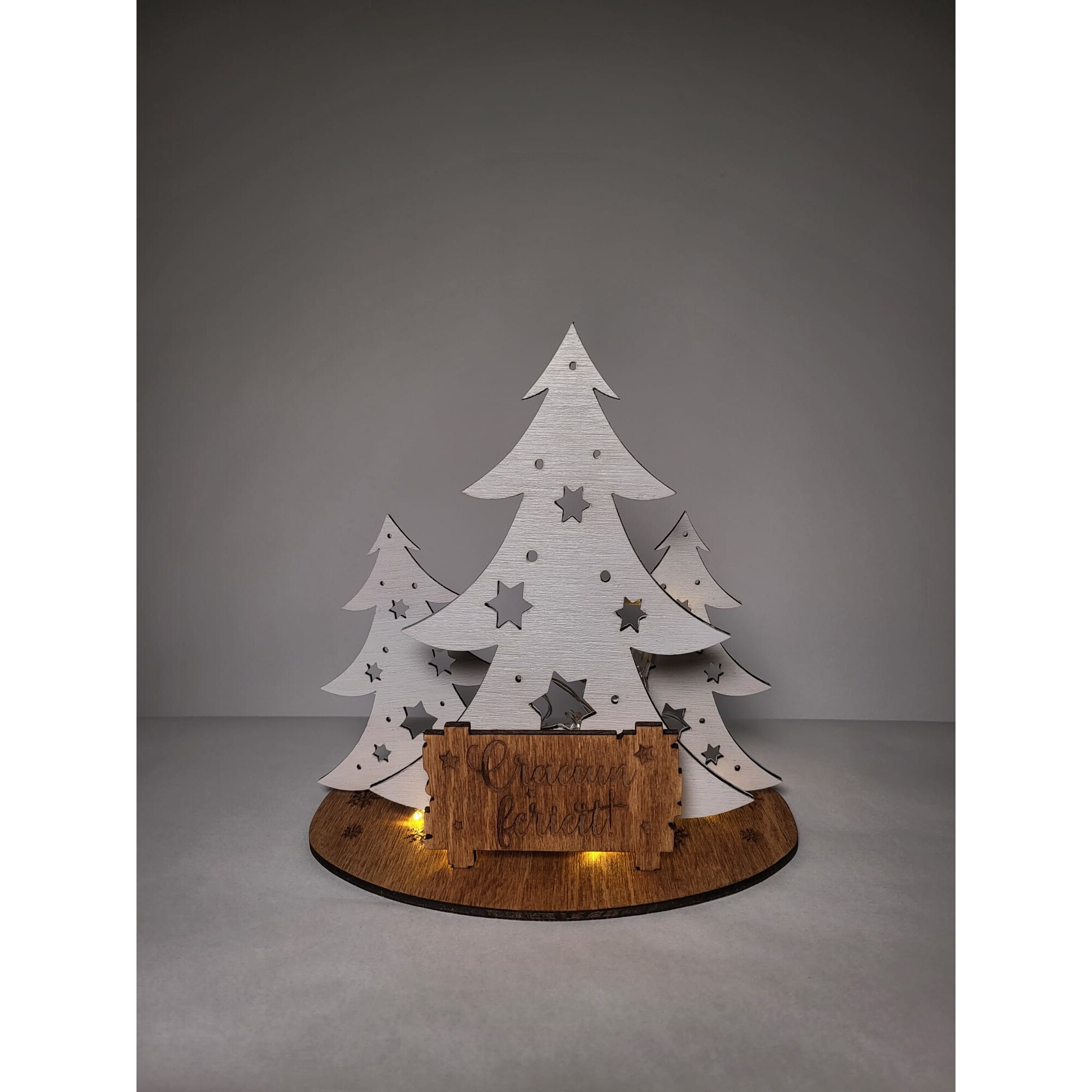 Obiect Decorativ de Craciun din Lemn - Brazi Gri - eMAG.ro