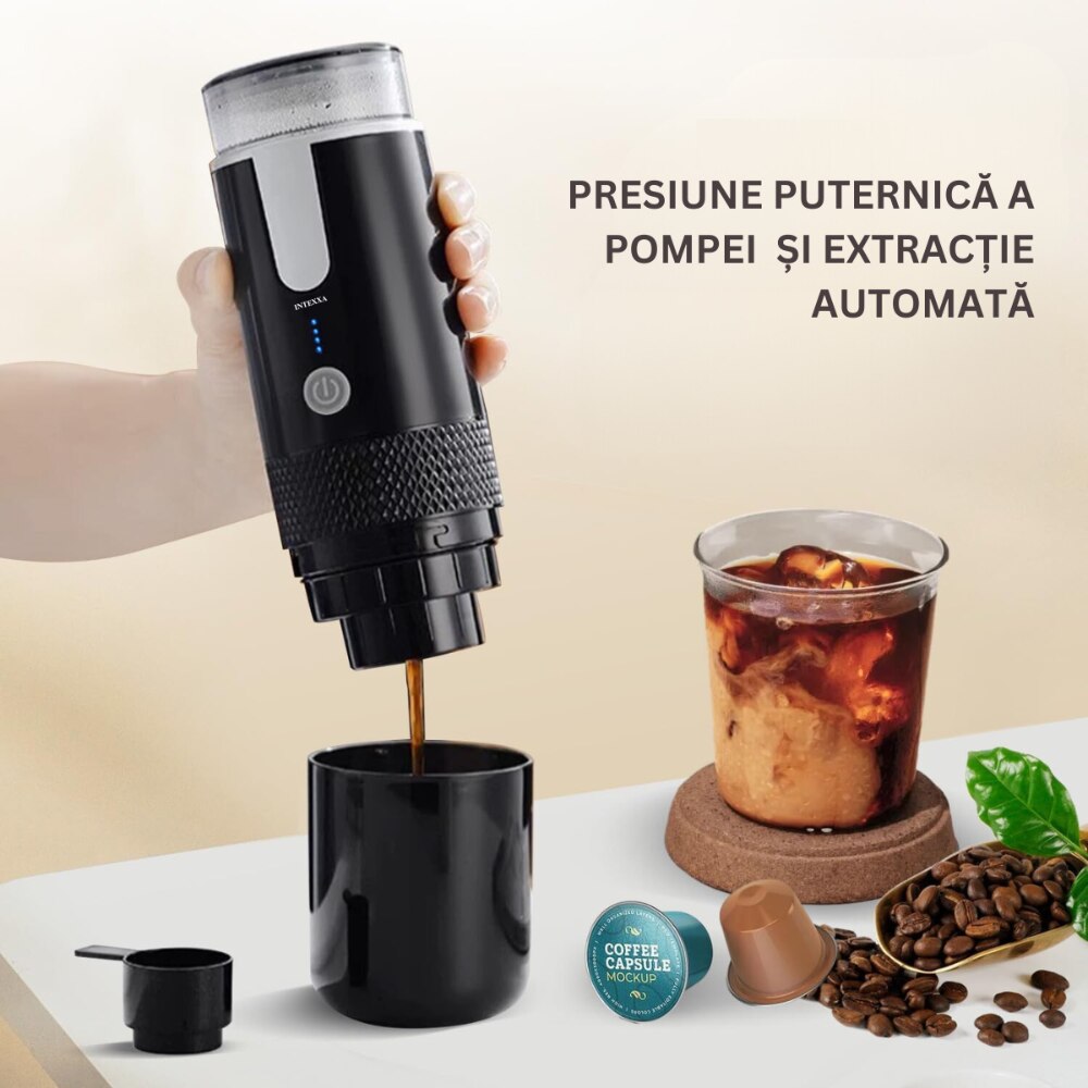 Espressor Portabil INTEXXA®, cu Acumulator, Automat, pentru Cafea Ceai ...