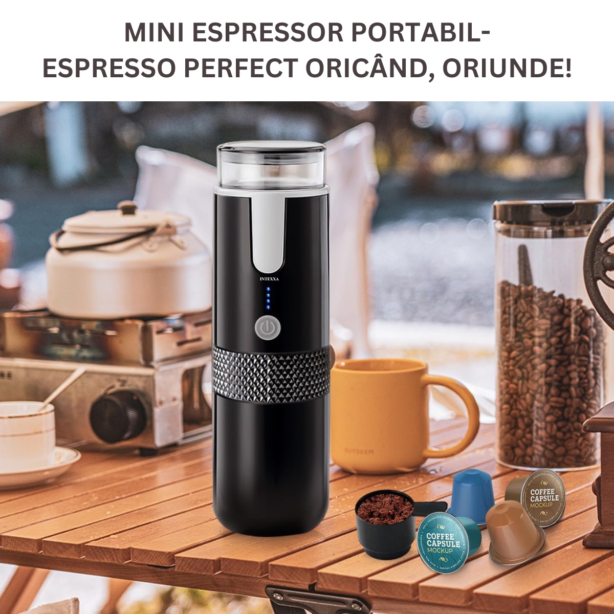 Espressor Portabil INTEXXA®, cu Acumulator, Automat, pentru Cafea Ceai ...