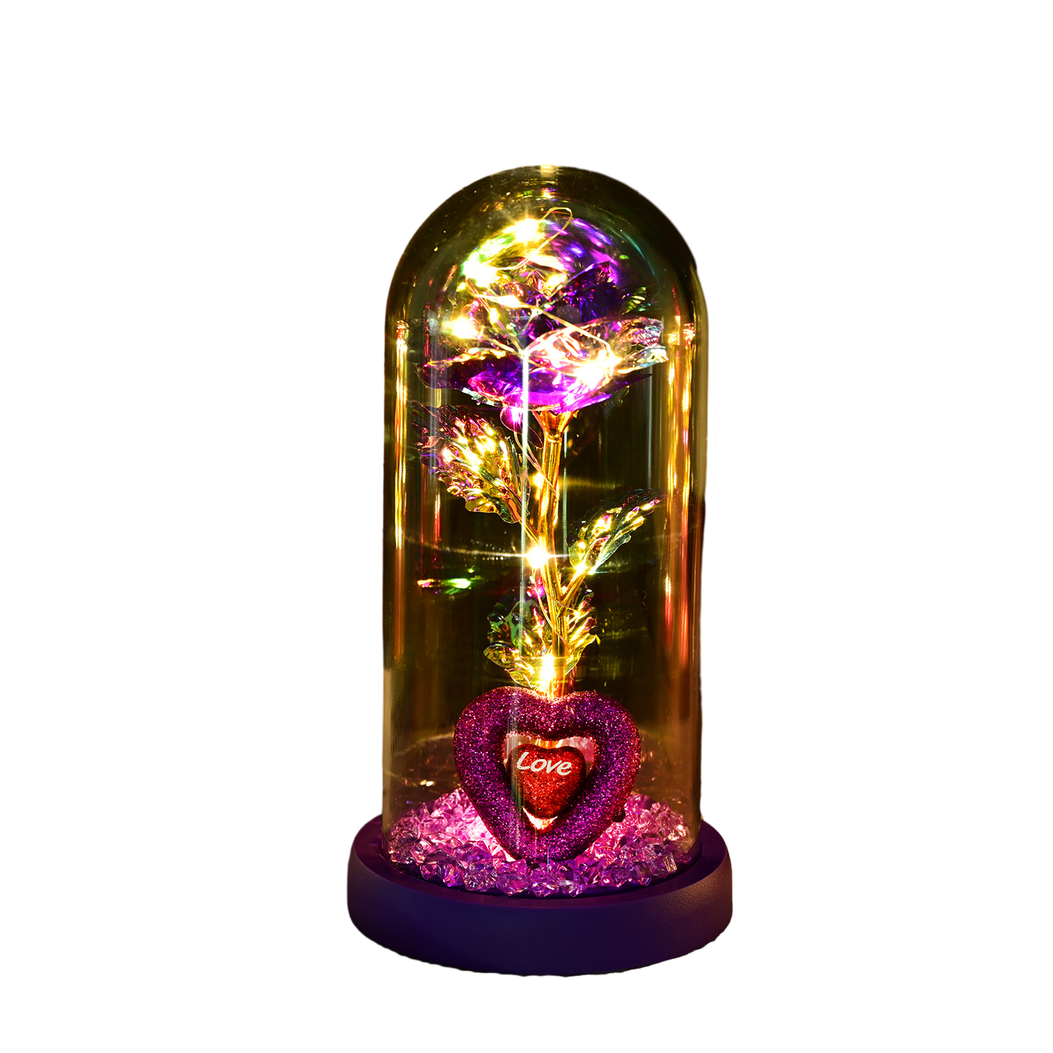 Trandafir Criogenat Nemuritor, Darklove, In Cupola de Sticla, Cu lumini ...