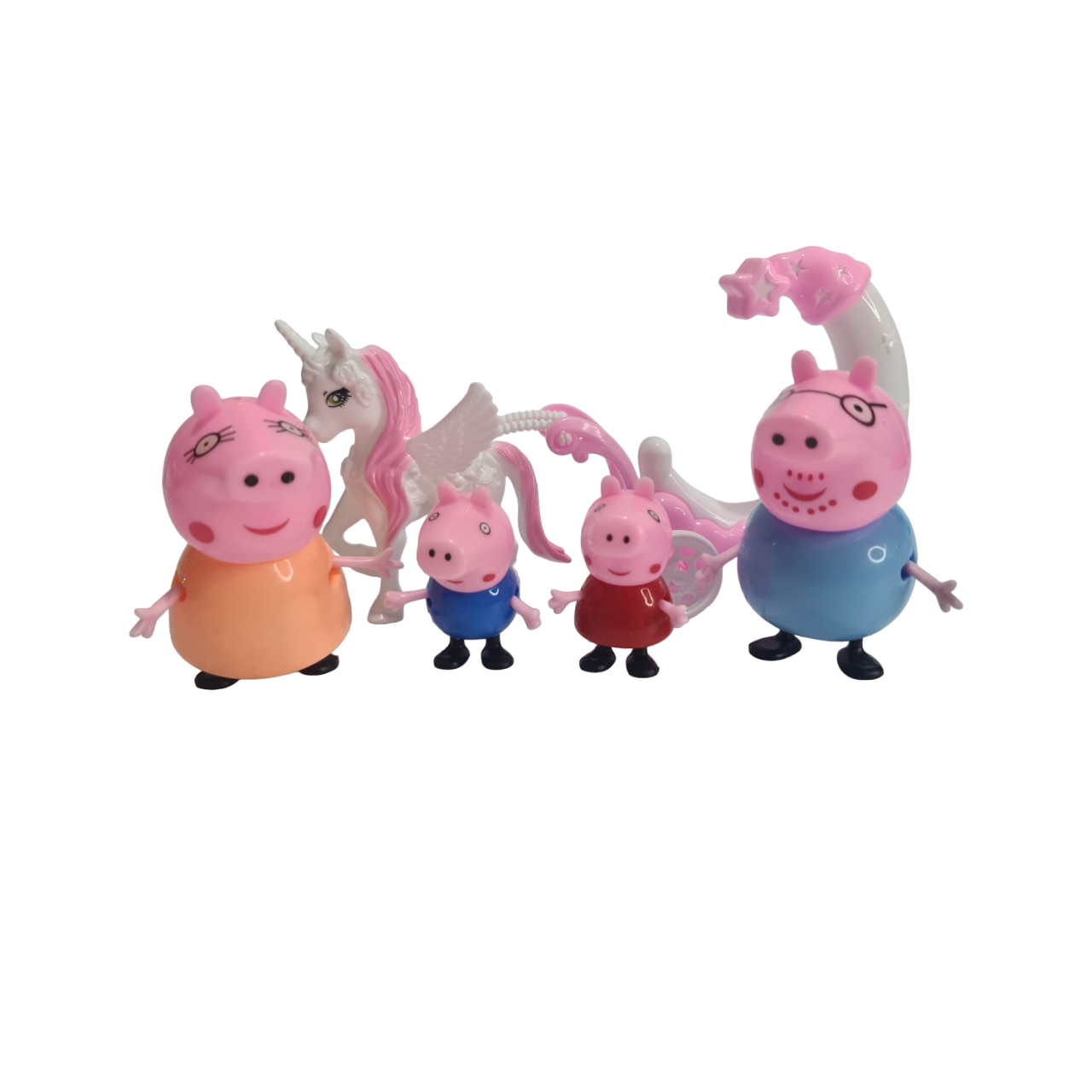 Set figurine, Peppa Pig, Pepa Family cu trasura si cal, Plastic, 5 ...