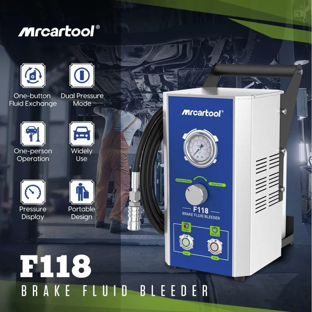Машина за смяна на спирачна течност Mrcartool F118, Захранване 12V и 220V, Работно налягане 0~3 ...