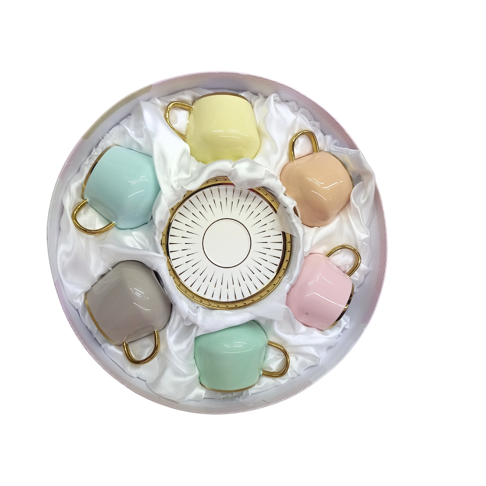 Set 6 Cesti Cafea cu Farfurii, Multicolor, Portelan, Scop® - eMAG.ro