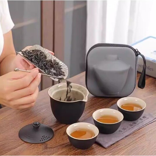Set 4 piese pentru ceai chinezesc/japonez, Gaiwan + 3 cescute, pretabil ...