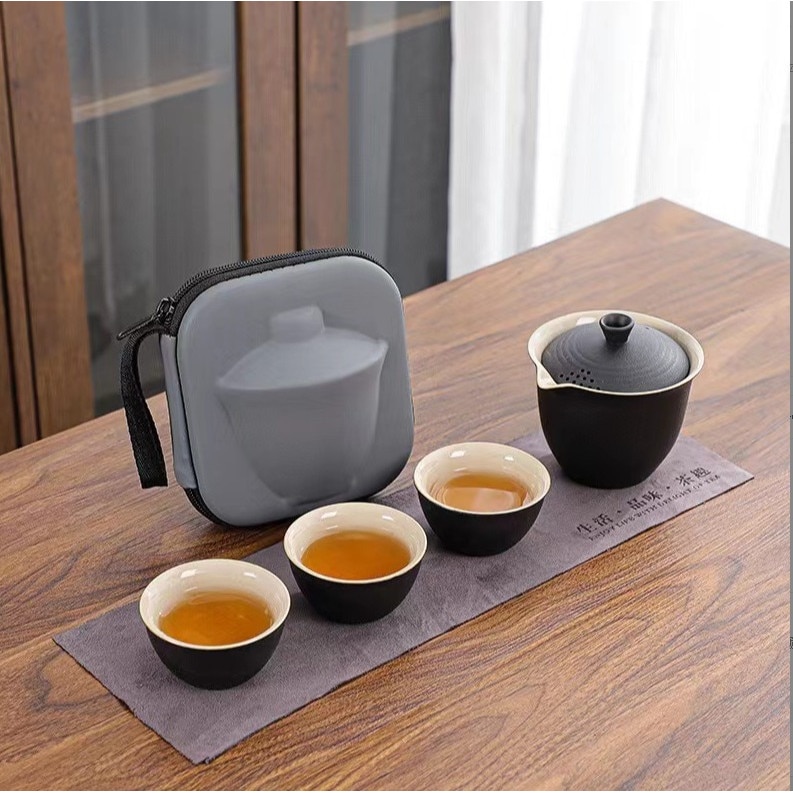 Set 4 piese pentru ceai chinezesc/japonez, Gaiwan + 3 cescute, pretabil ...