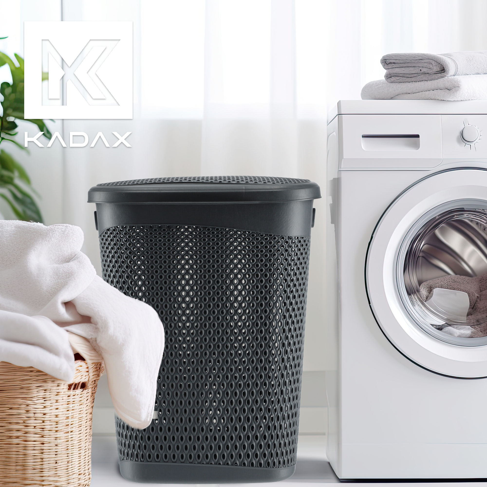 Cos de rufe cu capac, KADAX, Plastic, 55L, Negru - eMAG.ro