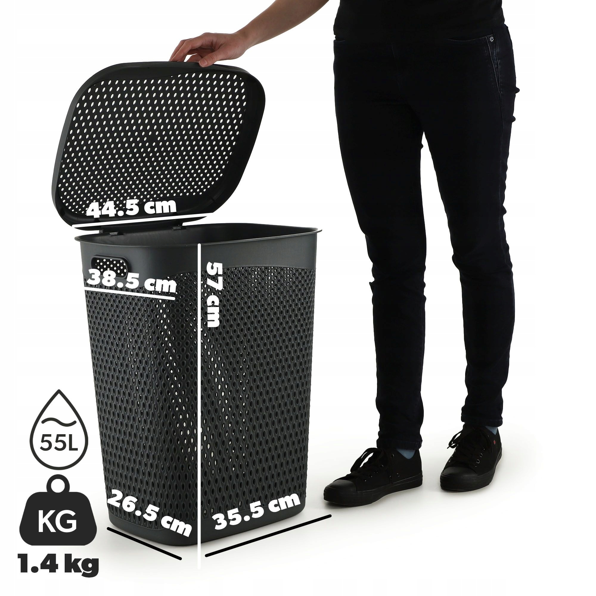 Cos de rufe cu capac, KADAX, Plastic, 55L, Negru - eMAG.ro