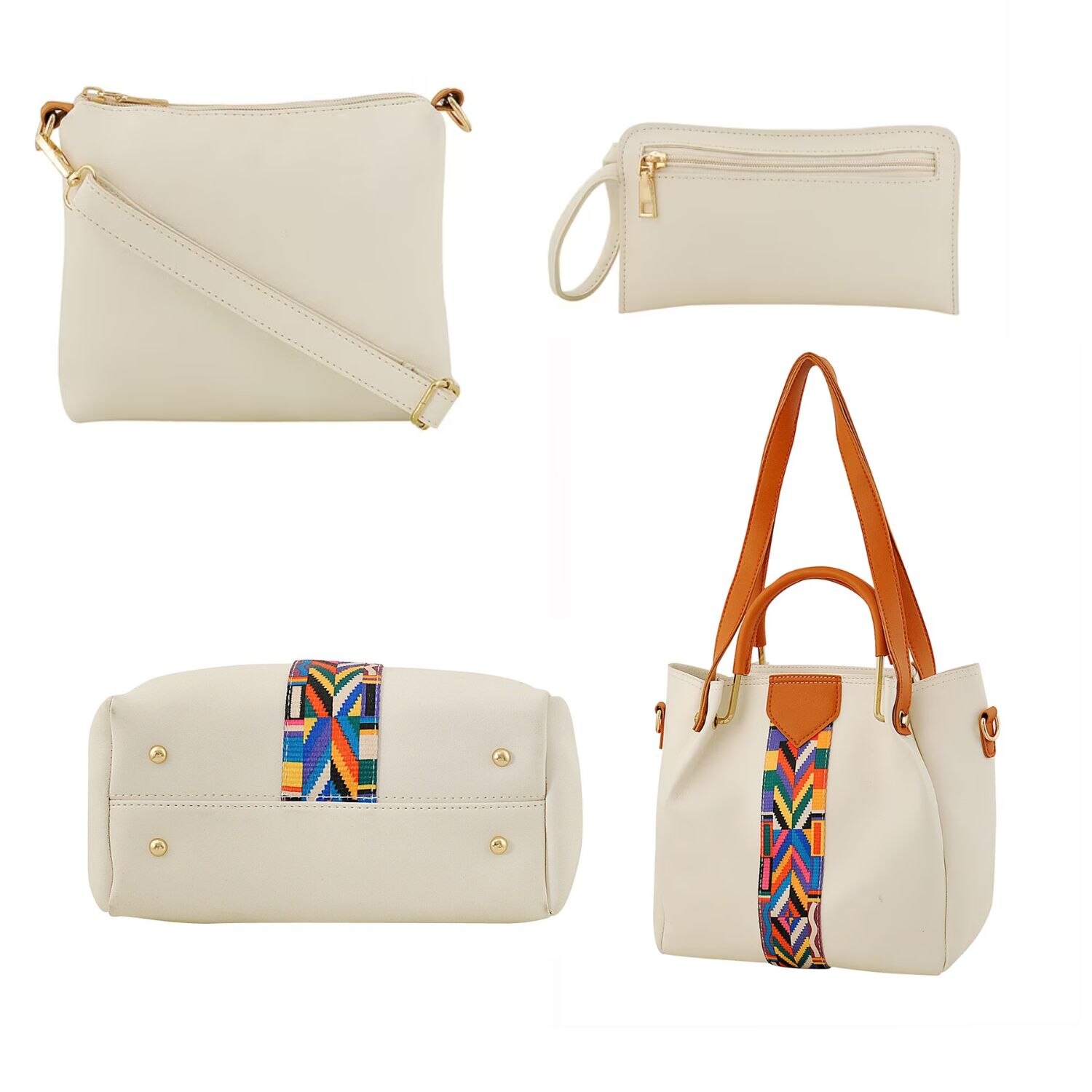 Set genti dama, JRusu, Cardinal, Piele, Geanta umar/Crossbody/Portcard ...