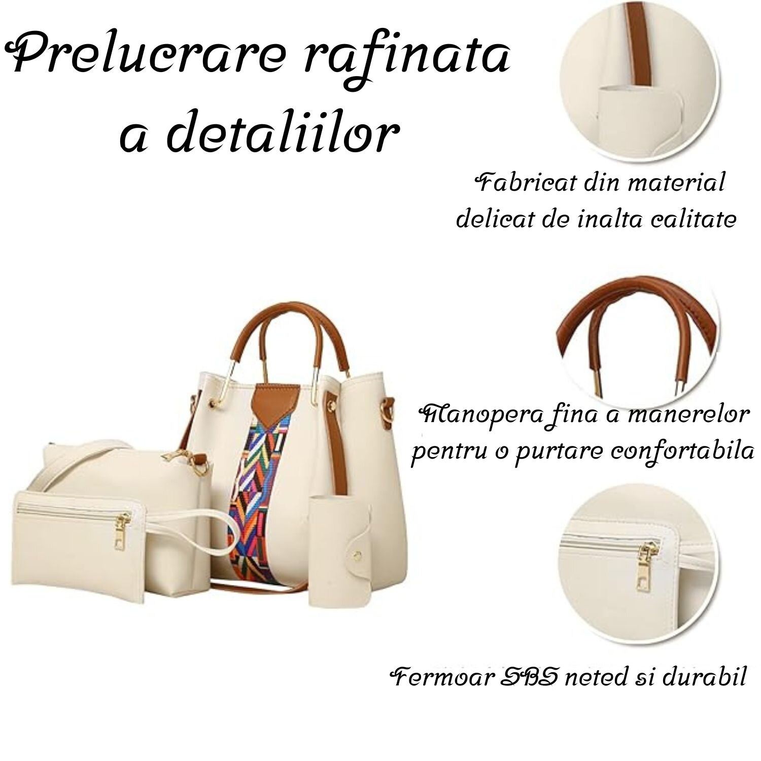Set genti dama, JRusu, Cardinal, Piele, Geanta umar/Crossbody/Portcard ...