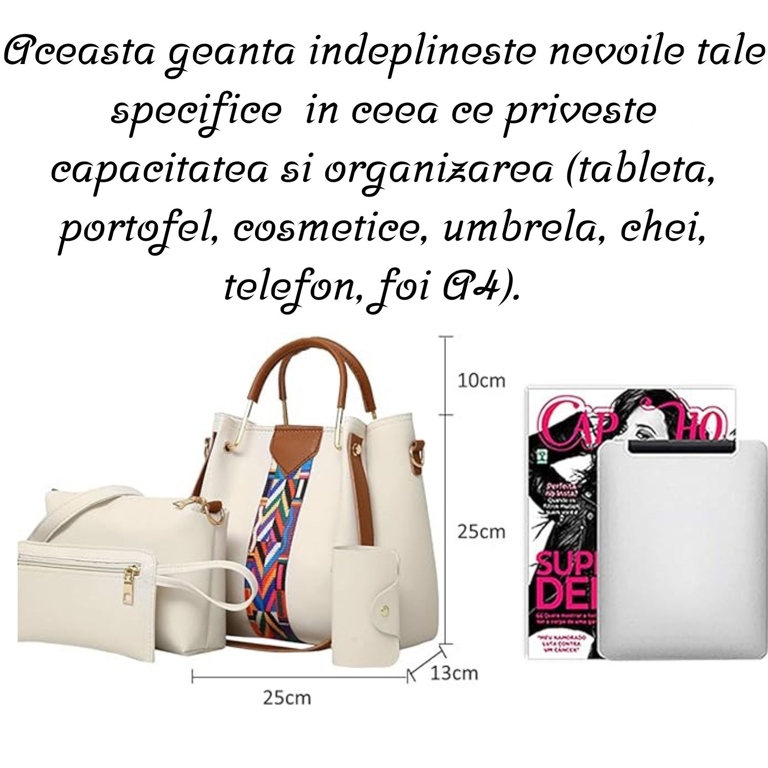 Set genti dama, JRusu, Cardinal, Piele, Geanta umar/Crossbody/Portcard ...