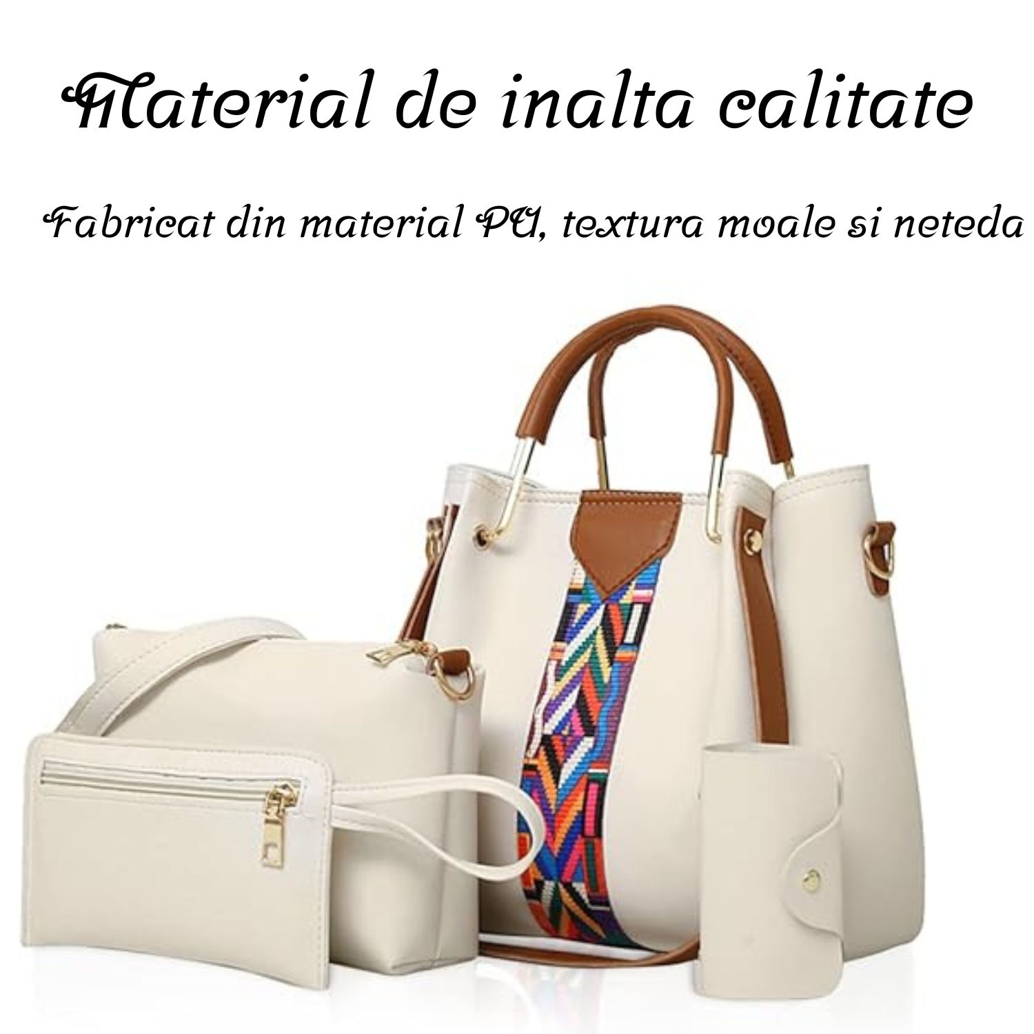 Set genti dama, JRusu, Cardinal, Piele, Geanta umar/Crossbody/Portcard ...