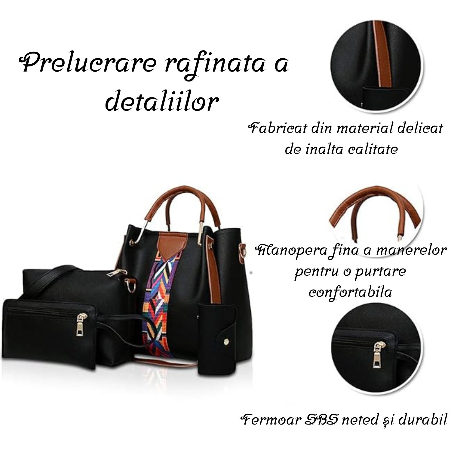 Set genti dama, JRusu, Cardinal, Piele ecologica, Geanta umar/Crossbody ...