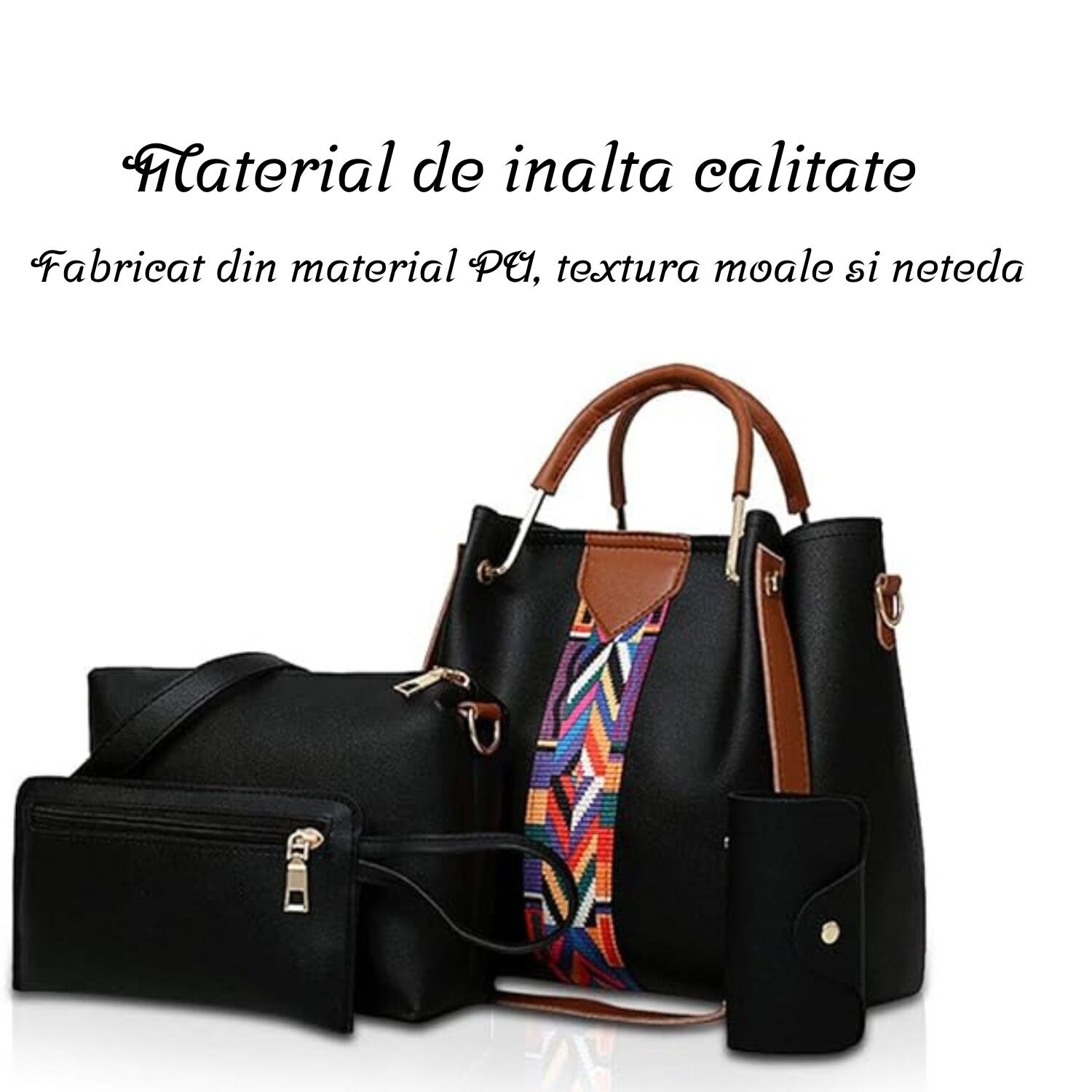 Set genti dama, JRusu, Cardinal, Piele ecologica, Geanta umar/Crossbody ...
