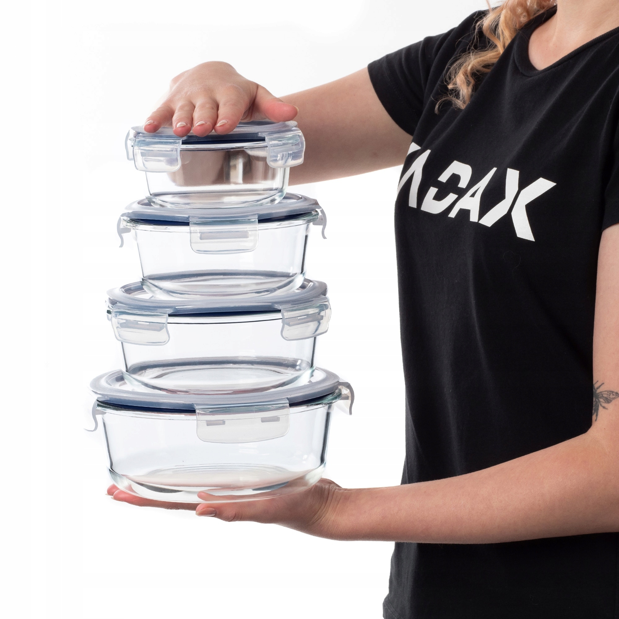 Set 4 Cutii alimentare, KADAX, Sticla, 400ml/620ml/950ml/1300ml, Transparent - eMAG.ro