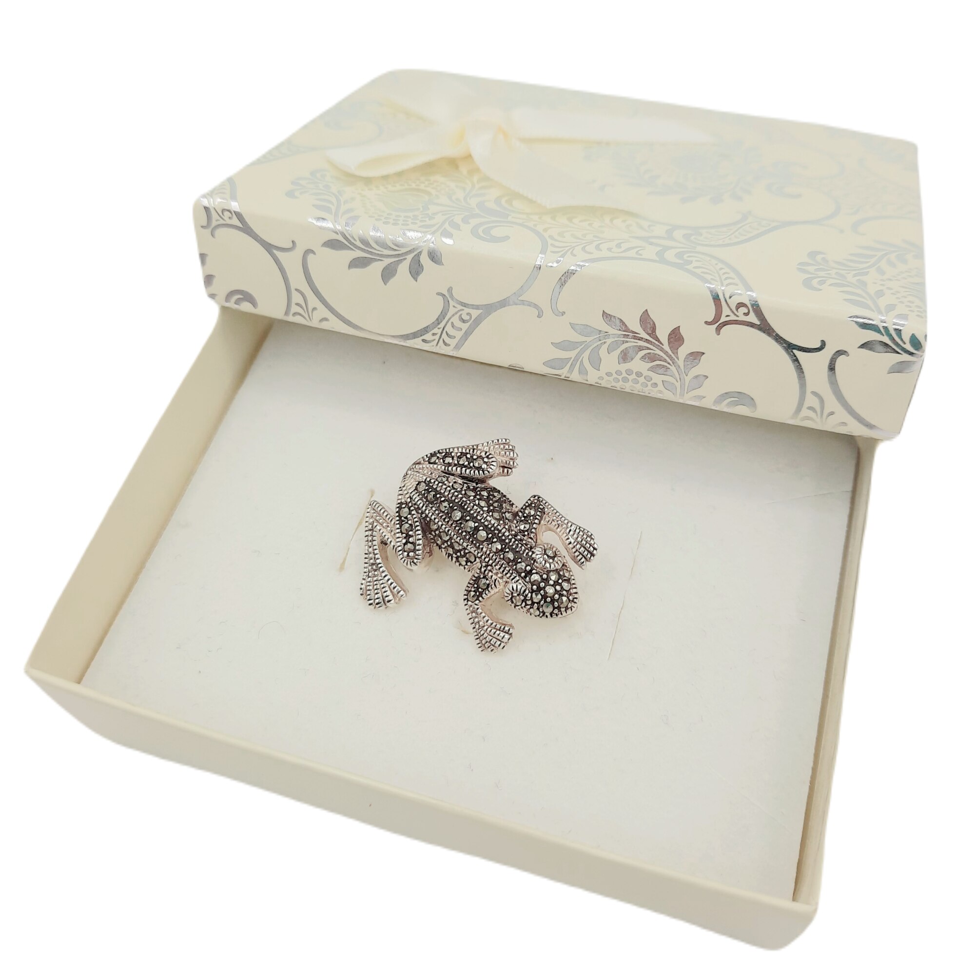 Brosa Argint 925 tip broscuta Melia 3 cm cu pietre de Markasite - eMAG.ro