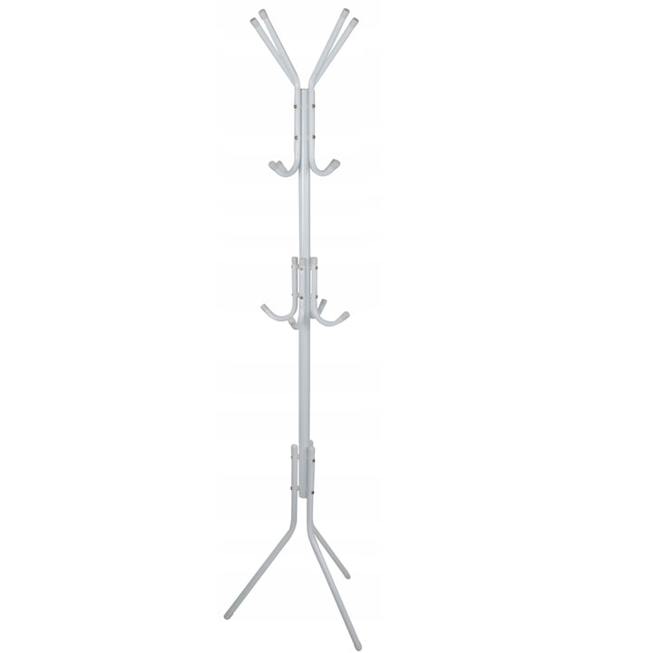 Cuier tip pom, pentru hol, 3 nivele, 12 agatatori, metal, 175 cm, alb ...