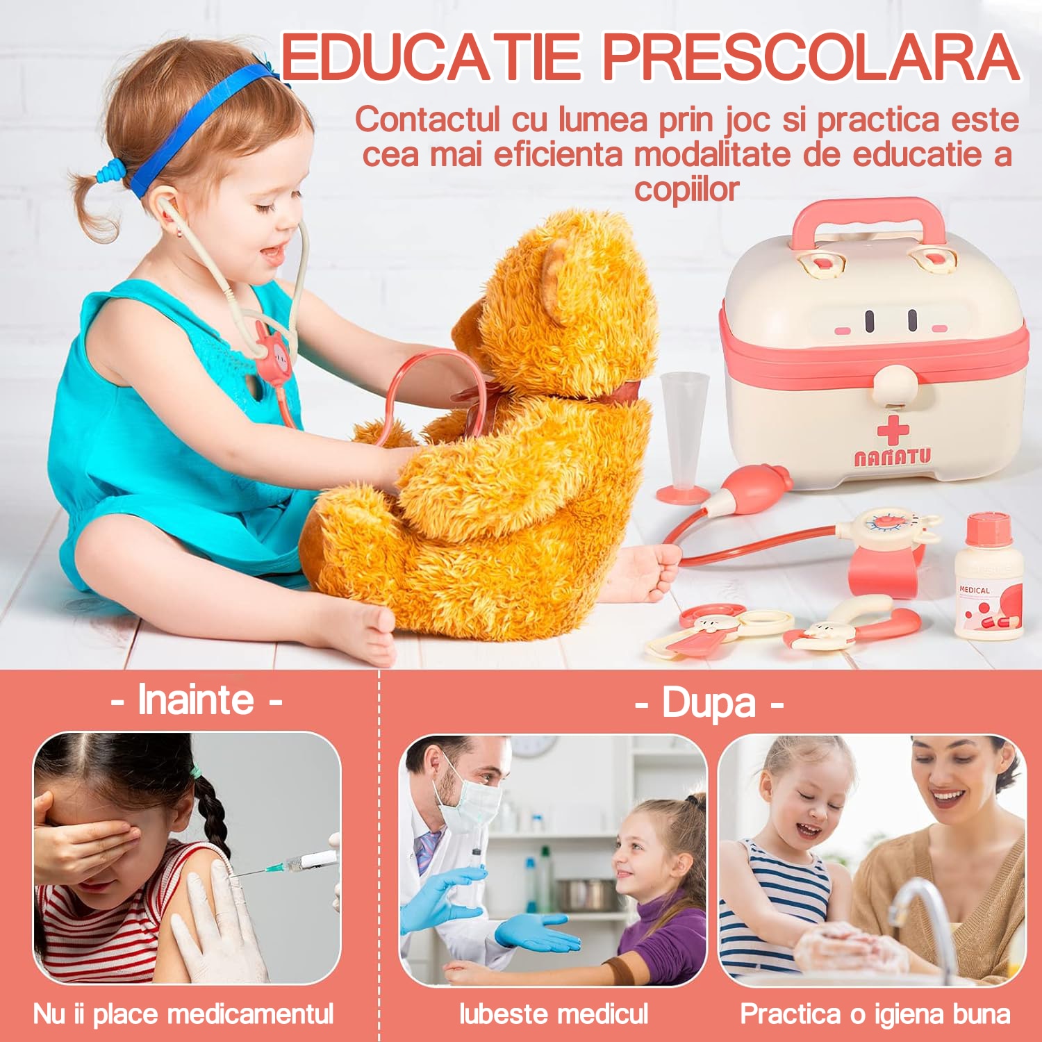Set joaca doctor, BYONDSELF®,37 bucati, cu luminoase, Include Mulaj ...