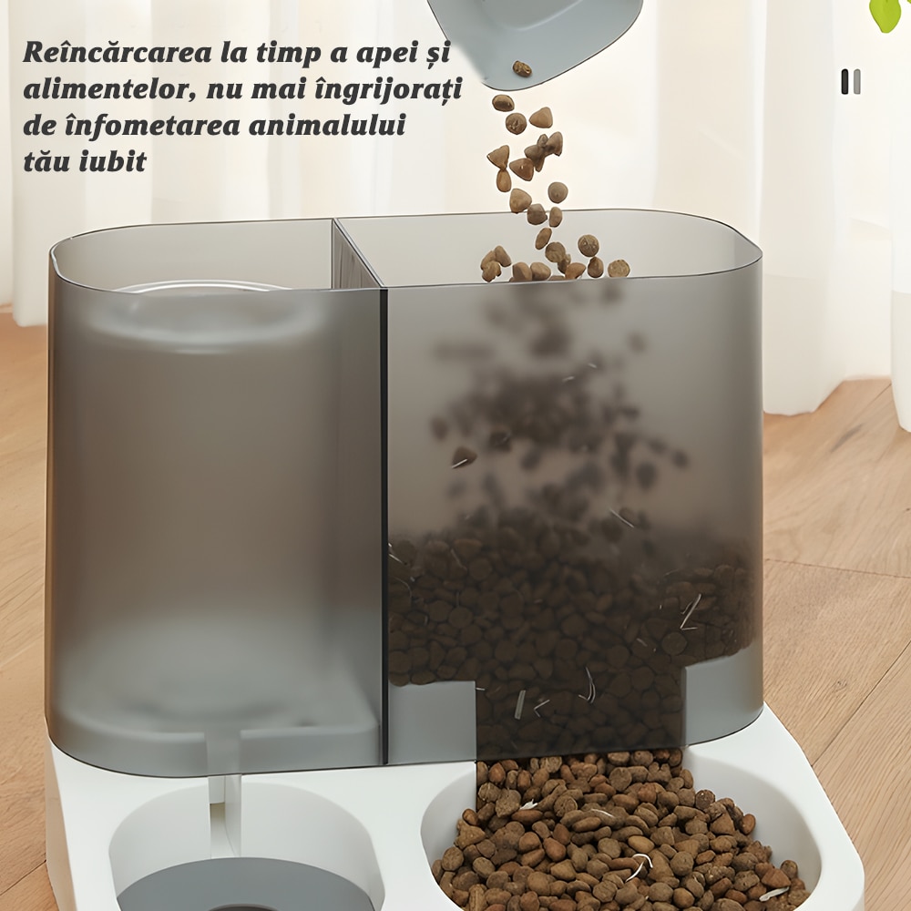 Set automat de apa de baut si hrana 2 in 1, Arvnka, ABS, 3.8 l, Alb ...