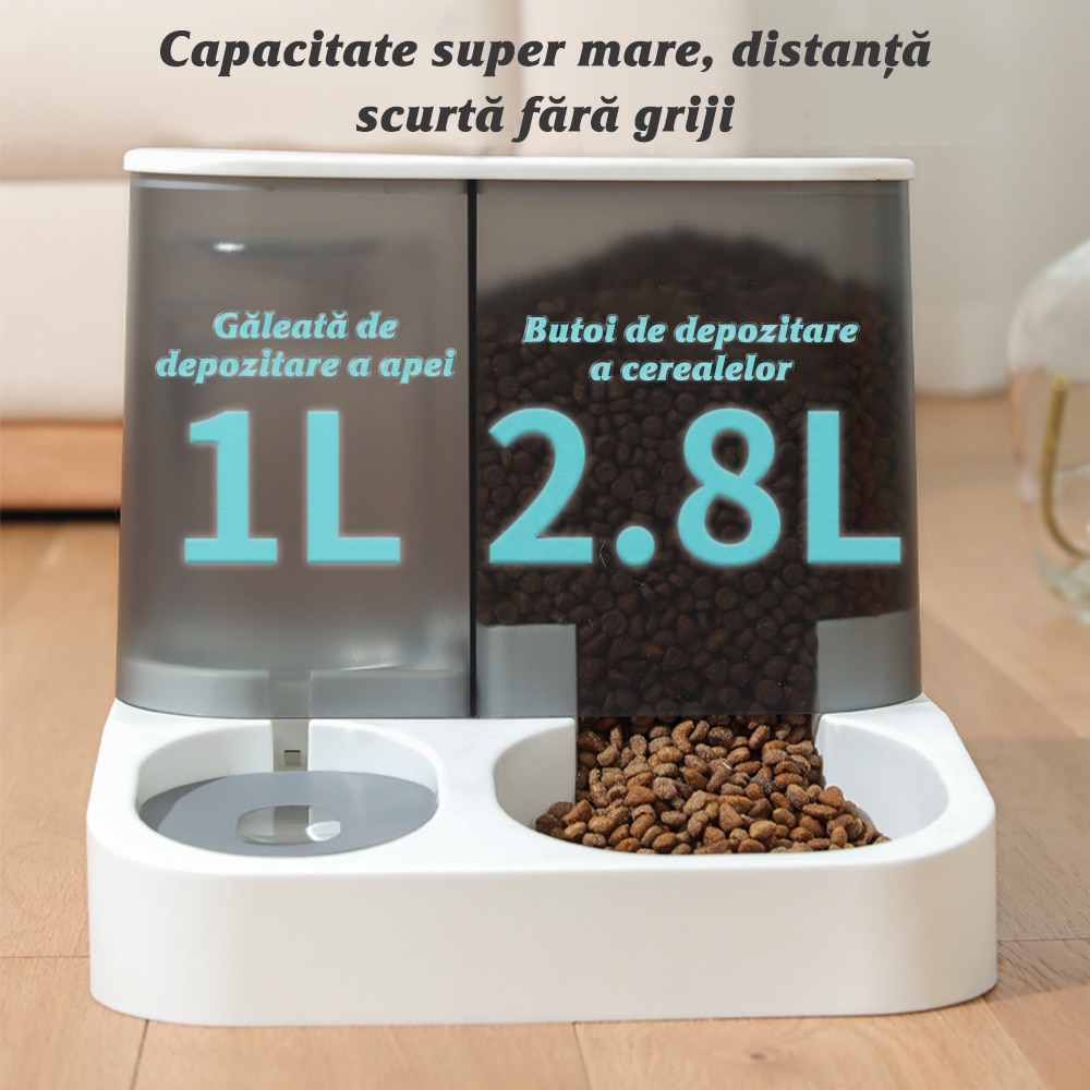 Set automat de apa de baut si hrana 2 in 1, Arvnka, ABS, 3.8 l, Alb ...