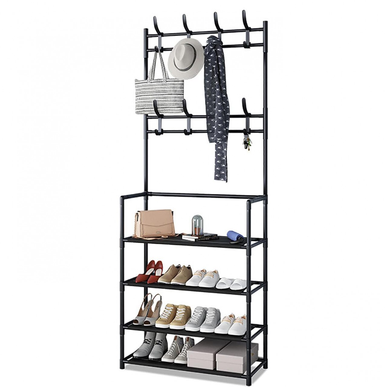 Cuier cu pantofar metalic cu 4 rafturi ArteNova, negru - eMAG.ro