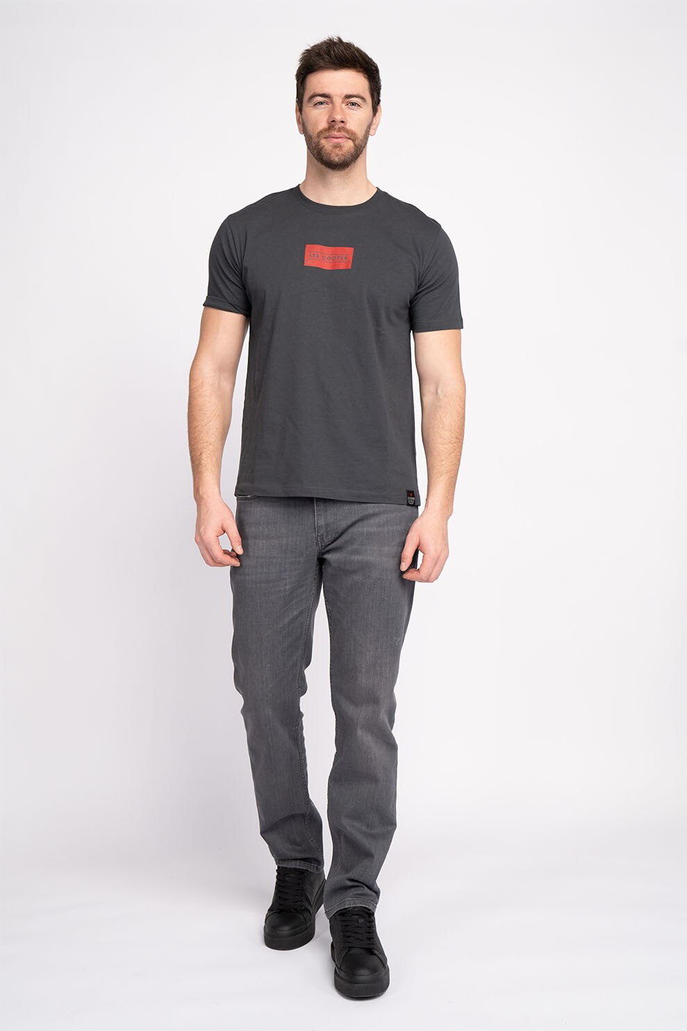 Lee Cooper, Blugi slim fit uni, Gri inchis, W32-L32 - eMAG.ro