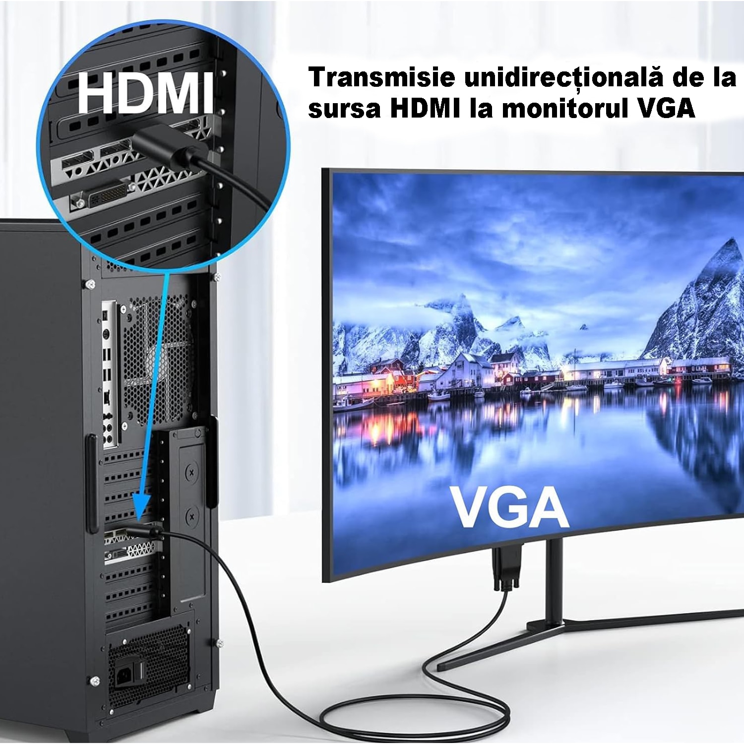 Cablu monitor, 1080P@60HZ, HDMI/VGA, 1.8m, Negru - eMAG.ro