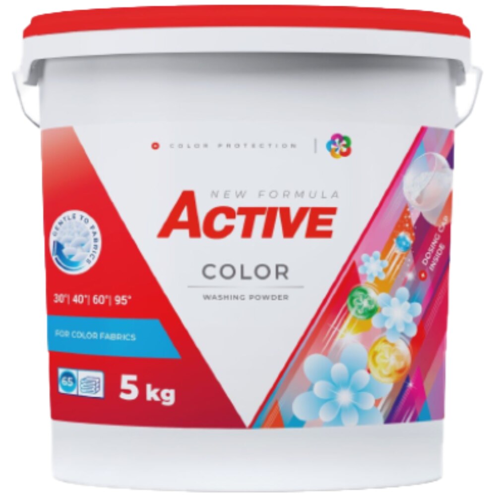 Detergent pudra pentru rufe colorate Active, galeata 5kg, 65 spalari ...