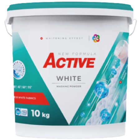 Detergent pudra pentru rufe albe Active, galeata 10kg, 130 spalari ...
