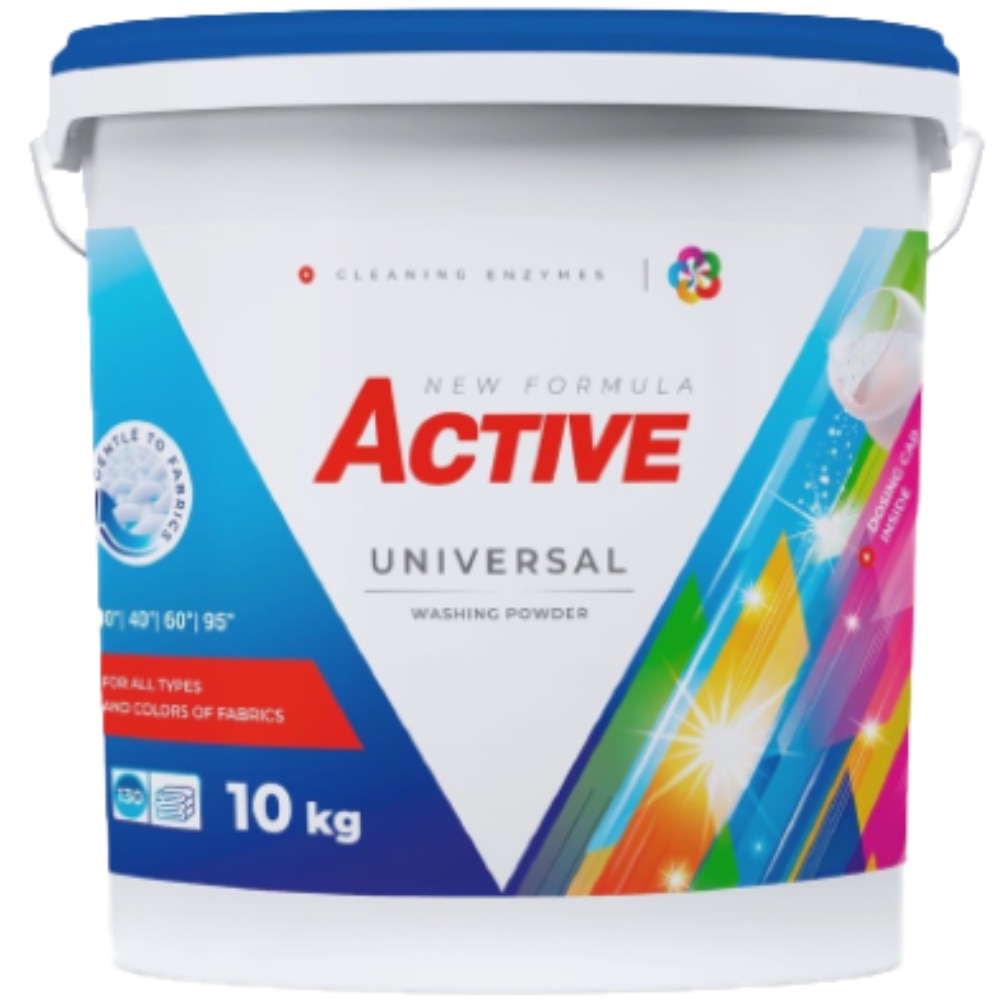 Detergent Universal de rufe pudra Active, galeata 10kg, 130 spalari ...