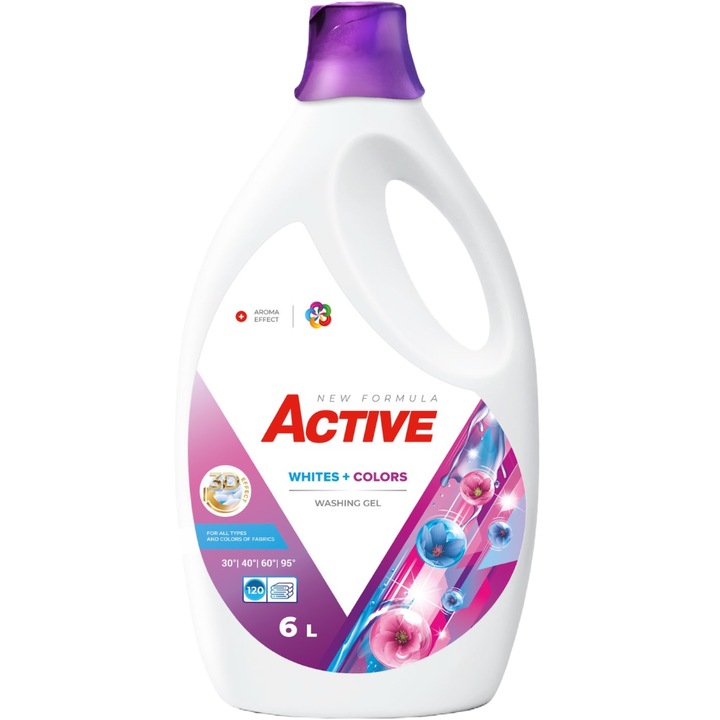 Detergent lichid pentru rufe albe+colorate Active, 6 litri, 120 spalari ...