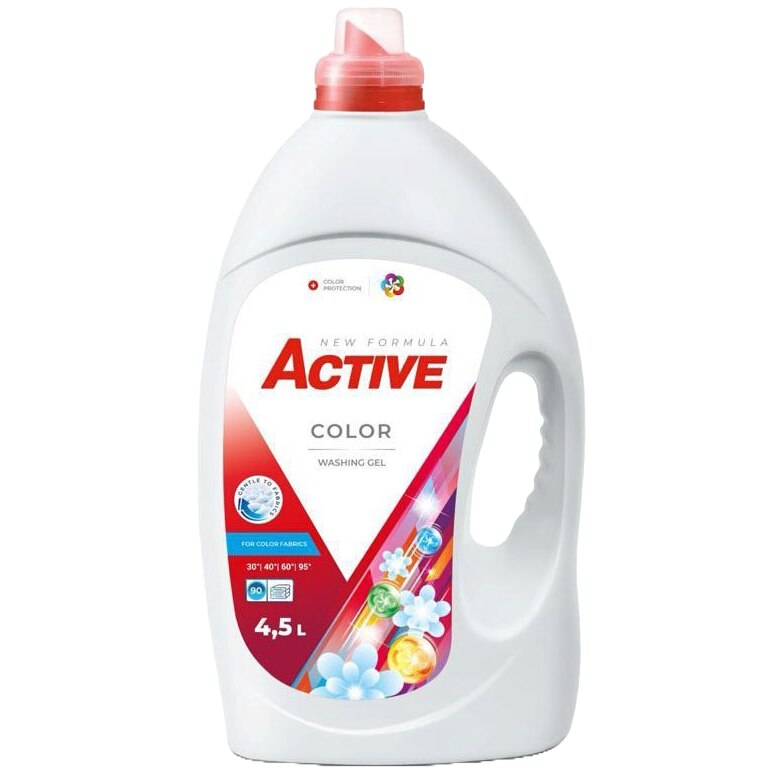 Detergent lichid pentru rufe colorate Active, 4.5 litri, 90 spalari ...