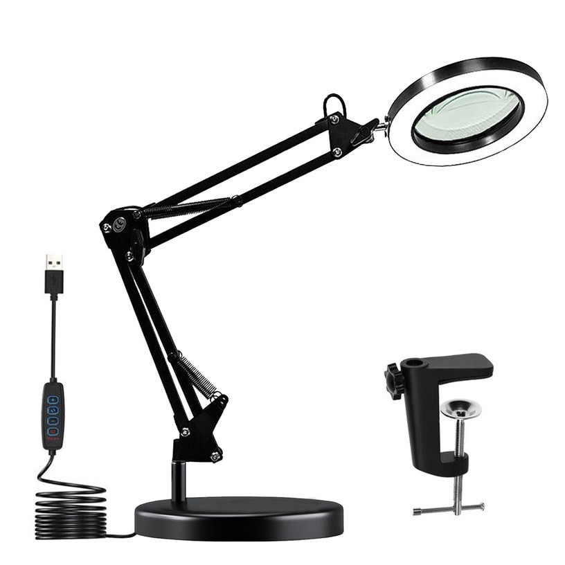 Настолна лупа с LED осветление, WALALLA, 15x увеличение, Черна - eMAG.bg