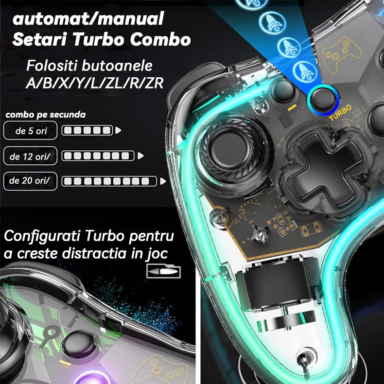 Controller Wireless Cu programare, 10 lumina RGB, pentru PS4/PS4 Pro ...