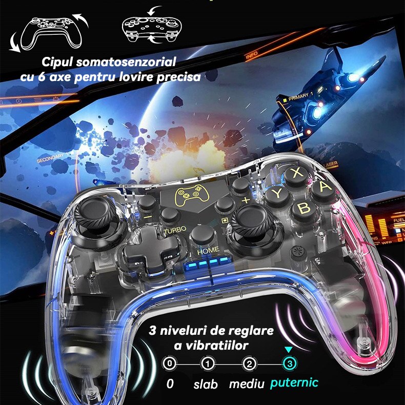 Controller Wireless Cu programare, 10 lumina RGB, pentru PS4/PS4 Pro ...