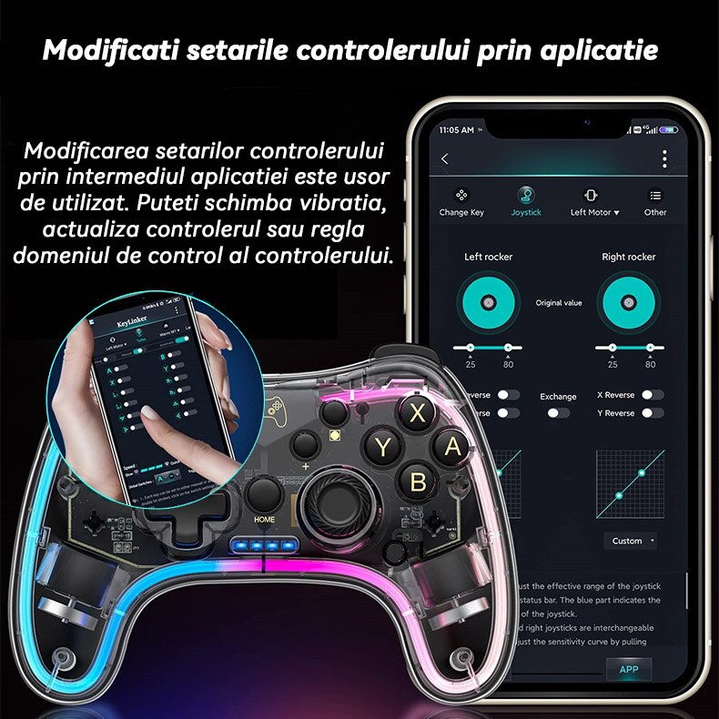 Controller Wireless Cu programare, 10 lumina RGB, pentru PS4/PS4 Pro ...