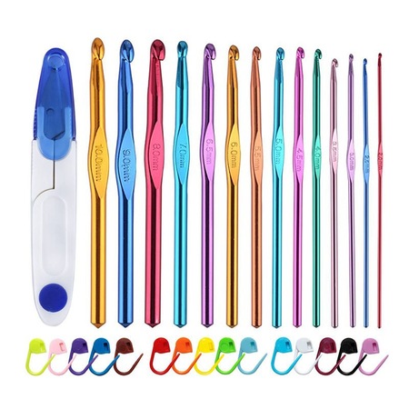 Set 30 accesorii crosetare, JESWO, 2-10 mm, Aluminiu, Multicolor - eMAG.ro