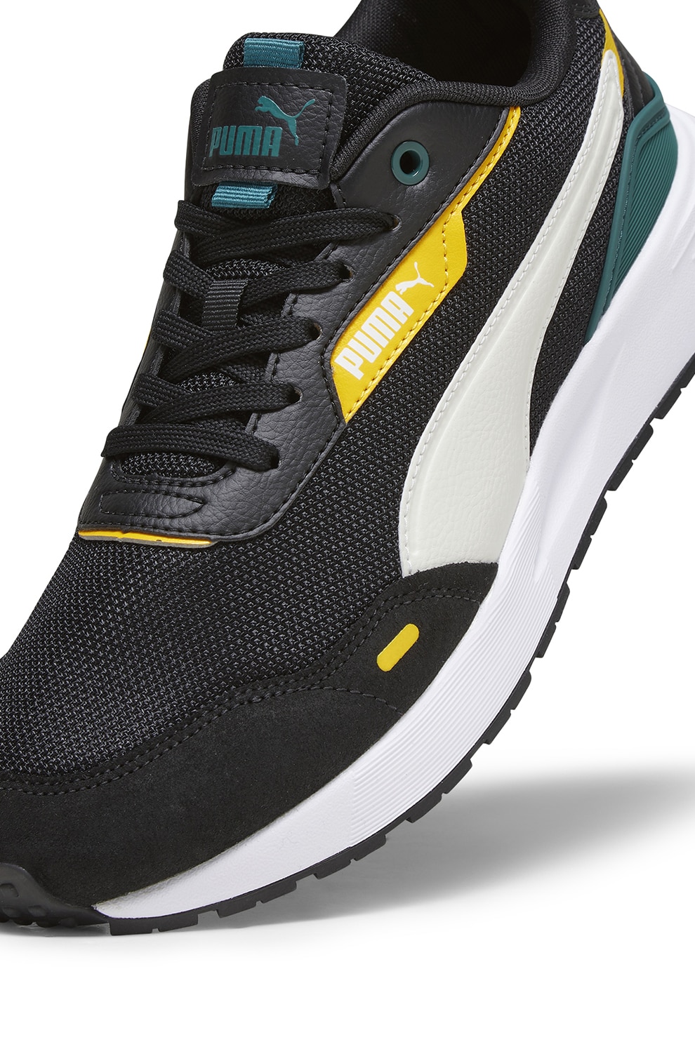 Puma, Pantofi sport cu garnituri de plasa Runtamed Plus, Negru, Galben ...