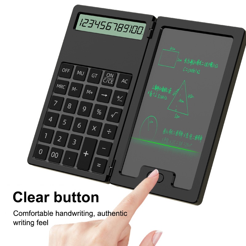 Mini Calculator de mana cu tabla de scris sters, JESWO, 12 cifre, LCD, 5 inchi, Negru - eMAG.ro