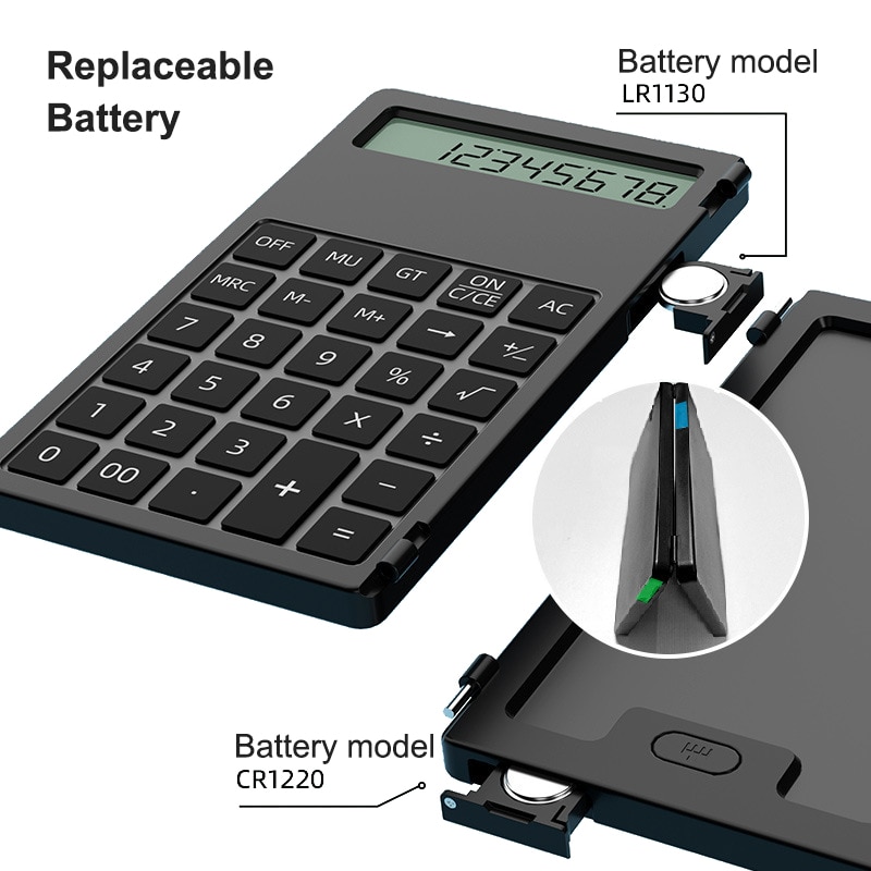 Mini Calculator de mana cu tabla de scris sters, JESWO, 12 cifre, LCD ...