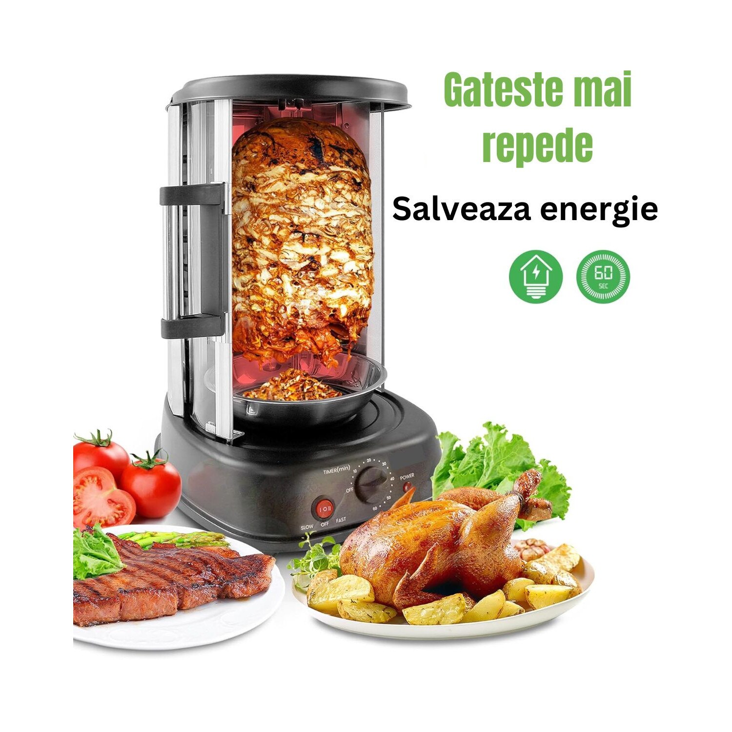 Gratar Profesional Vertical Electric Multifunctional, 21 L, 1500W, 360 ...