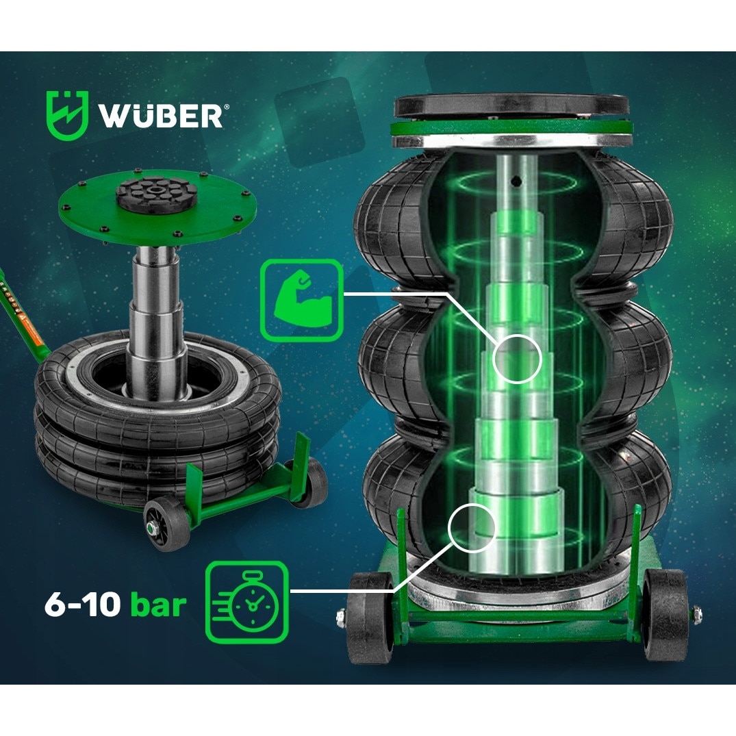 Cric pneumatic, Wuber, Inox, 140 - 400 mm, 6-10bar, Negru/Verde - eMAG.ro