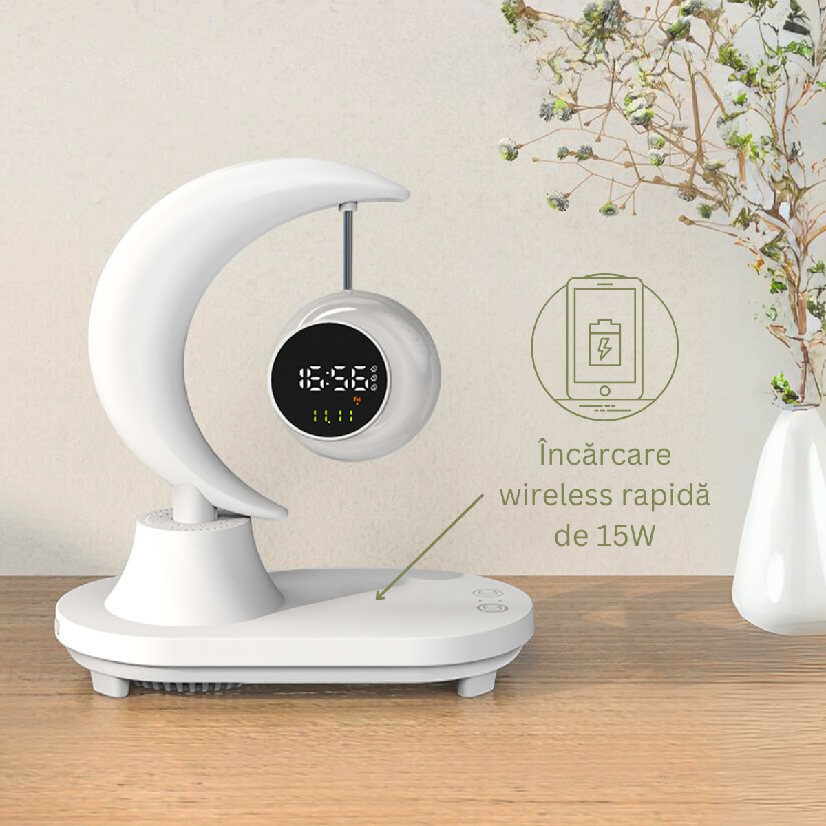 Lampa LED inteligenta cu Ceas alarma, multifunctionala, pentru birou ...