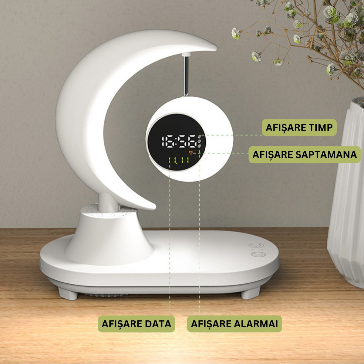 Lampa LED inteligenta cu Ceas alarma, multifunctionala, pentru birou ...