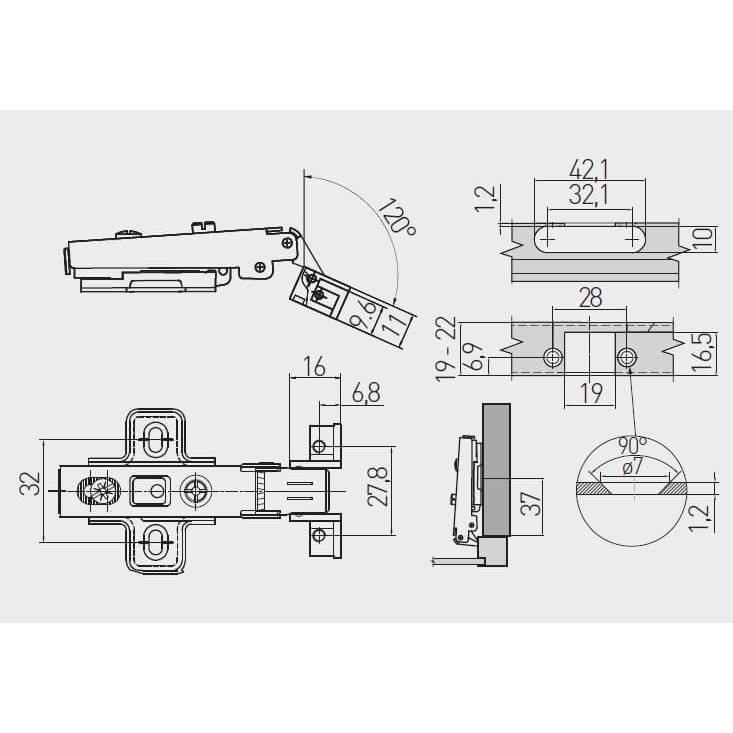 Balama aplicata pentru profil (rama) aluminiu, placuta de montaj ...