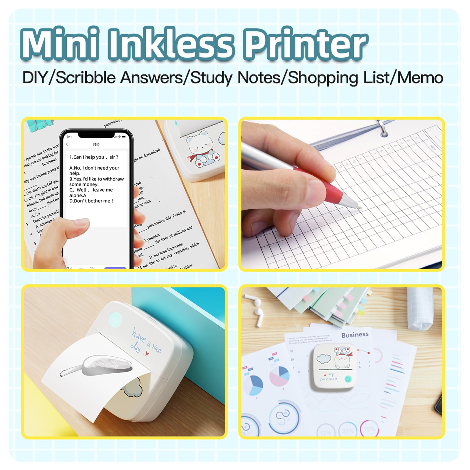 Mini imprimanta termica, SIHOiSi, 3 role, 82×82×40mm, Multicolor - eMAG.ro