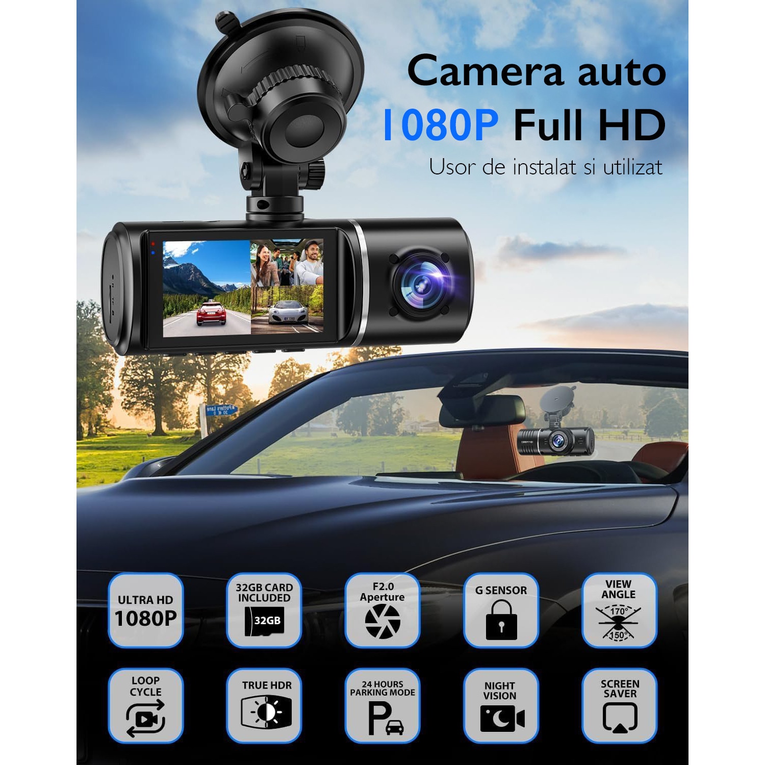 Camera Auto Video Tripla De Bord DVR Loosafe® Road Team Pro, Full HD ...