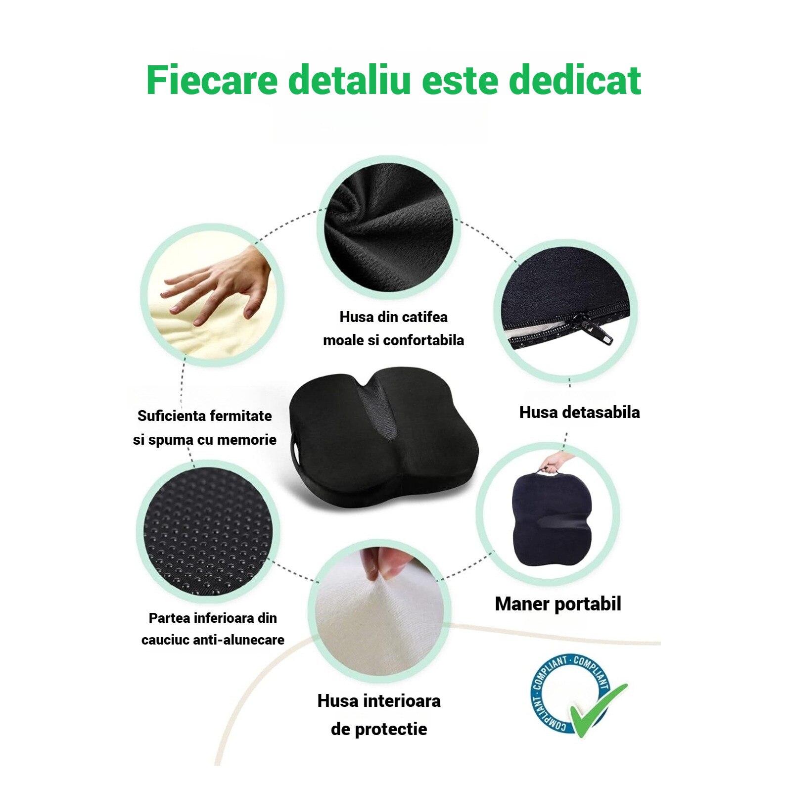 Perna Ortopedica Suport Coccis din spuma cu memorie pentru scaun de ...